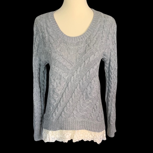 Monteau | Sweaters | Monteau Gray Cable Knit Lace Sweater S | Poshmark